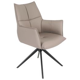 Novel Armlehnstuhl, Schwarz, Taupe, Metall, Leder, Echtleder, Rindleder, Drehkreuz, 62x91x62 cm, Lederauswahl, Sitzfl&auml;che 360&deg; drehbar, Esszimmer, St&uuml;hle, Esszimmerst&uuml;hle, Armlehnenst&uuml;hle