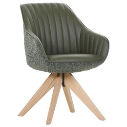 Armlehnstuhl, Eiche, Gr&uuml;n, Textil, Eiche, massiv, Drehkreuz, konisch, 60x83x65 cm, Sitzfl&auml;che 360&deg; drehbar, automatische R&uuml;ckholfunktion, Esszimmer, St&uuml;hle, Esszimmerst&uuml;hle, Armlehnenst&uuml;hle