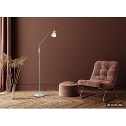 NOWA Daytona Lese-Stehlampe mit alabasterfarbenem Glasschirm, nickel-matt, E14 Aus Metall mit An-/Ausschalter, &oslash; 23 cm Fu&szlig; und 150 cm H&ouml;he &ndash; ideal neben Sessel und Sofa.