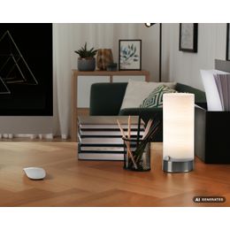NOWA Maik Tischlampe Tischleuchte mit mattwei&szlig;em Glasschirm aus Metall, E14 5 W, 3000 K und 430 lm f&uuml;r gem&uuml;tliches Licht auf Sideboard, Beistelltisch oder Nachttisch.