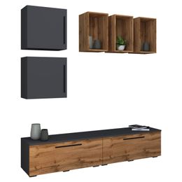 Vcm TV M&ouml;bel Wohnwand mit ausreichend Stauraum Anbauwand Ma&szlig;e H. 200 x B. 190 x T. 40 cm Fernseh M&ouml;bel &ndash; Arila L