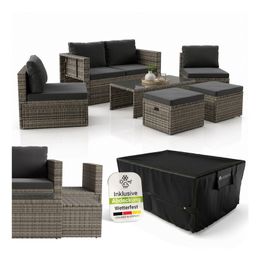 Juskys Polyrattan Gartenm&ouml;bel Set Salou inkl. Abdeckung - Outdoor Lounge f&uuml;r 6 Personen, wetterfest - Grau