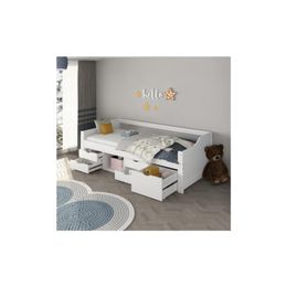 HOME DELUXE Kinderbett COSMOS mit Schubladen und Matratze - 90 x 200 cm Wei&szlig;