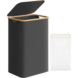 W&auml;schekorb, Schwarz, Textil, Naturmaterialien, 90 L, rechteckig, 42x70.5x32 cm, Tragegriffe, Deckel, Ordnen & Aufbewahren, W&auml;schek&ouml;rbe & Tonnen