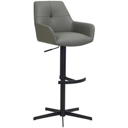 Novel Barhocker, Anthrazit, Metall, Leder, Echtleder, Rindleder, Drehkreuz, 55x90-116x53 cm, Sitzfl&auml;che 360&deg; drehbar, inklusive Armlehnen, Esszimmer, Barm&ouml;bel, Barhocker