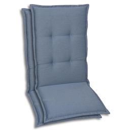 Sesselauflagenset, Blau, Textil, 2-teilig, Uni, F&uuml;llung: Schaumstoff, Vlies, 50x7x120 cm, Oeko-Tex&reg; Standard 100, pflegeleicht, hochwertige Qualit&auml;t, langlebig, f&uuml;r den Au&szlig;enbereich geeignet, mittels B&auml;ndern zu befestigen, Gurtband befestigen, Outdoor-Kissen, Gartenstuhlauflagen, Hochlehner-Auflagen