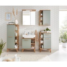 Xora Waschbeckenunterschrank Salvie, Eiche, Salbeigr&uuml;n, Holzwerkstoff, Eiche, 1 F&auml;cher, 60.5x65x33 cm, stehend, Badezimmer, Badezimmerschr&auml;nke, Waschbeckenunterschr&auml;nke
