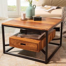Couchtisch FineBuy Sofatisch Massivholz 60x60x40 cm Wohnzimmertisch Schublade