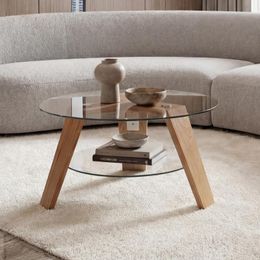 MCA Couchtisch MCW-P59, Beistelltisch Kaffeetisch Wohnzimmertisch, Massiv-Holz Glas rund &Oslash; 75cm, Eiche