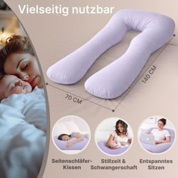 ELONEO Seitenschl&auml;ferkissen mit Bezug, Stillkissen, Schwangerschaftskissen XXL, Lila