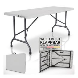 Juskys&reg; Klappbarer Gartentisch Easyfold Wei&szlig; - Klapptisch mit Tragegriff, stabiler multifunktionaler Buffettisch, 180x74x74 cm