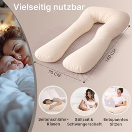 ELONEO Seitenschl&auml;ferkissen mit Bezug, Stillkissen, Schwangerschaftskissen XXL, Creme
