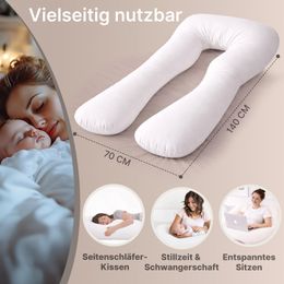 ELONEO Seitenschl&auml;ferkissen mit Bezug, Stillkissen, Schwangerschaftskissen XXL, Wei&szlig;