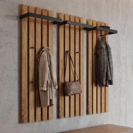 MCA 3er-Set Garderobenpaneel MCW-P57, Wandgarderobe Garderobenleiste Holzgarderobe, 4 Haken Metall 120x40cm, Eiche