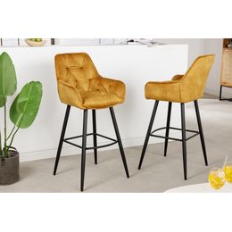 Riess Ambiente Design Barhocker MILANO senfgelb Samt Barstuhl mit Lehne Metall schwarz Polsterstuhl Riess-Ambiente f&uuml;r K&uuml;che Tresenhocker Bistrohocker...