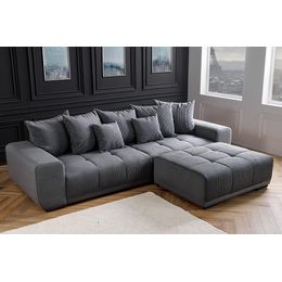 Riess Ambiente Modernes XXL Sofa ELEGANCIA 285cm anthrazit Cord inklusive Kissen Bigsofa Riess-Ambiente L-Form Wohnzimmer
