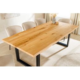 Riess Ambiente Massiver Esstisch WILD OAK 160cm natur schwarz Wildeiche Baumkante U-Gestell Metall Riess-Ambiente Esszimmertisch rechteckig 6 Personen Kufengestell