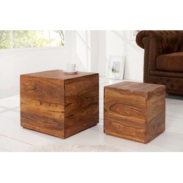 Riess Ambiente 2er Set Beistelltische W&uuml;rfel MAKASSAR 40cm braun Sheesham Massivholz stone finish Riess-Ambiente Satztisch quadratisch Klassisch