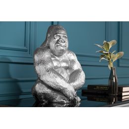 Riess Ambiente Dekorative Gorillafigur KONG 40cm silber handmade Metall Skulptur Riess-Ambiente Modern & Design