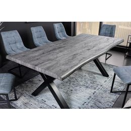 Riess Ambiente Industrial Esstisch WILD 160cm grau gek&auml;lkt Wildeiche-Design Baumkante schwarz X-Gestell Riess-Ambiente Esszimmertisch rechteckig 6 Personen...