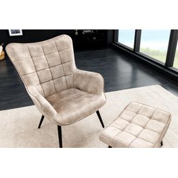 Riess Ambiente Moderner Sessel SCANDINAVIA champagner beige Samt schwarze Metallbeine mit Armlehne Riess-Ambiente