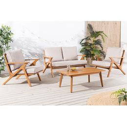 Riess Ambiente Wetterfestes Gartenlounge-Set COMFORT LINE natur beige Akazie 4-teilig inkl. Tisch Riess-Ambiente