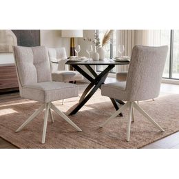 Riess Ambiente Drehbarer Stuhl LUGANO taupe Boucl&eacute; Tweed Soft Federkern Metall bis 150kg belastbar Polsterstuhl Riess-Ambiente Esszimmerstuhl K&uuml;chenstuhl Modern &...