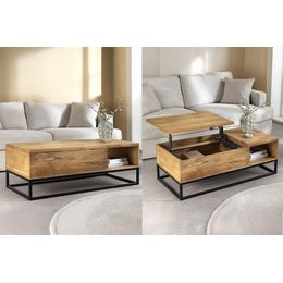 Riess Ambiente H&ouml;henverstellbarer Couchtisch MAKASSAR FUNCTION 110cm natur cream finish Mangoholz massiv Riess-Ambiente Sofatisch Wohnzimmertisch rechteckig