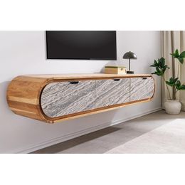 Riess Ambiente H&auml;ngendes TV-Board ORGANIC 160cm natur Akazie schwarz wei&szlig; Steinfurnier Schubladen Riess-Ambiente