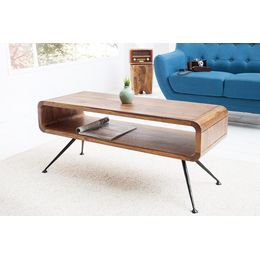 Riess Ambiente Retro Couchtisch ALPHA 100cm braun Sheesham Massivholz stone finish schwarze Metallbeine Riess-Ambiente Sofatisch Wohnzimmertisch rechteckig