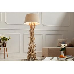 Riess Ambiente Handgefertigte Treibholz Stehlampe WILD NATURE 155cm sand mit Leinenschirm Riess-Ambiente