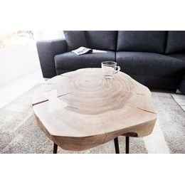 Riess Ambiente Massivholz Beistelltisch GOA 40cm natur Akazie Baumstamm Metall schwarz Hairpin Legs Riess-Ambiente rund