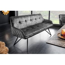 Riess Ambiente Design Sitzbank EUPHORIA 160cm dunkelgrau Samt Retrostil Ziersteppung Hairpin Legs Metallbeine Armlehnen Riess-Ambiente