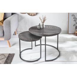 Riess Ambiente Industrial 2er Set Beistelltische ELEMENTS 60cm grau Mangoholz massiv rund schwarz Metall Riess-Ambiente Satztisch Modern & Design