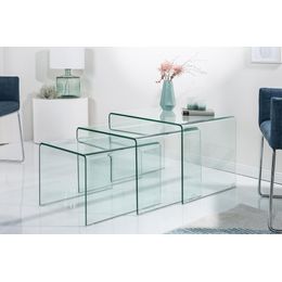 Riess Ambiente Design 3er Set Glas Couchtisch FANTOME 60cm Beistelltische transparent Riess-Ambiente Satztisch Sofatisch Wohnzimmertisch rechteckig Modern & Design