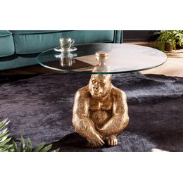 Riess Ambiente Runder Couchtisch WILDLIFE KONG 60cm gold Metall Glas Affenfigur Gorilla Skulptur handmade Riess-Ambiente Sofatisch Wohnzimmertisch Modern & Design
