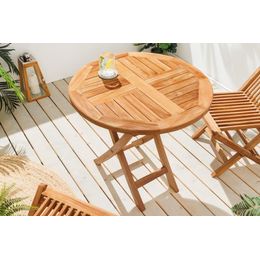Riess Ambiente Massiver Gartentisch EMPIRE TEAK 70cm natur Teakholz rund klappbar Balkontisch Outdoor Riess-Ambiente