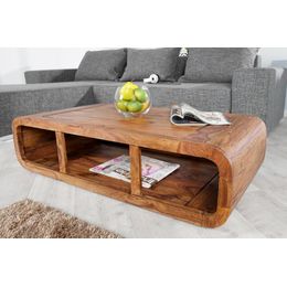 Riess Ambiente Massivholz Couchtisch CURVED 100cm braun Sheesham stone finish TV-Lowboard Stauraum Riess-Ambiente Sofatisch Wohnzimmertisch rechteckig Modern &...