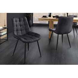Riess Ambiente Design Stuhl ROADSTAR grau Samt schwarze Metallbeine Polsterstuhl Riess-Ambiente Esszimmerstuhl K&uuml;chenstuhl Modern & Design