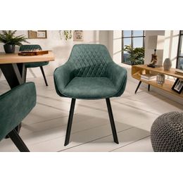 Riess Ambiente Design Stuhl PALERMO petrol Microfaser mit Armlehne und Ziersteppung Polsterstuhl Riess-Ambiente Esszimmerstuhl K&uuml;chenstuhl Modern & Design