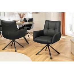 Riess Ambiente Drehbarer Design Stuhl SIGNATURE schwarz Echtleder 360&deg; Taschenfederkern Metall Polsterstuhl Riess-Ambiente Esszimmerstuhl K&uuml;chenstuhl
