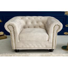 Riess Ambiente Chesterfield Sessel 110cm Samt champagner beige mit Knopfheftung und Federkern Riess-Ambiente