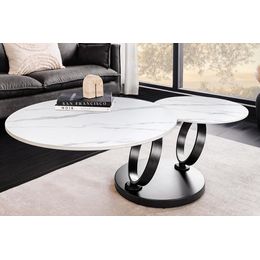 Riess Ambiente Design Couchtisch DANCING RINGS wei&szlig; rund drehbar Marmor Keramik schwarz Metall Riess-Ambiente Sofatisch Wohnzimmertisch S&auml;ulentisch Modern & Design