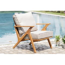 Riess Ambiente Wetterfester Gartenstuhl COMFORT LINE natur beige Akazienholz Loungesessel Riess-Ambiente
