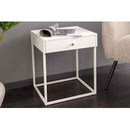 Riess Ambiente Industrial Beistelltisch SLIM LINE 50cm wei&szlig; Metall mit Schublade Nachttisch Riess-Ambiente rechteckig Modern & Design