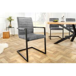 Riess Ambiente Industrial Freischwinger Stuhl LOFT vintage grau Microfaser mit Armlehne Eisengestell Polsterstuhl Riess-Ambiente Esszimmerstuhl K&uuml;chenstuhl