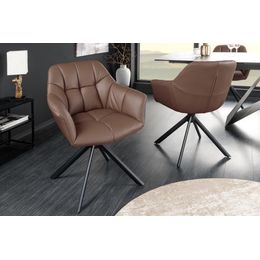 Riess Ambiente Drehbarer Stuhl PAPILLON brandy braun Echtleder mit Armlehne schwarzes Gestell Polsterstuhl Riess-Ambiente Esszimmerstuhl K&uuml;chenstuhl Modern & Design