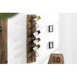Riess Ambiente Massives Wand Weinregal BARRACUDA 100cm natur Teakholz Flaschenhalter Riess-Ambiente