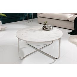 Riess Ambiente Runder Couchtisch NOBLE 65cm wei&szlig; Marmor abnehmbare Tischplatte klappbar silber Metall Riess-Ambiente Sofatisch Wohnzimmertisch Modern & Design