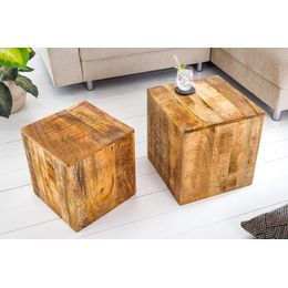 Riess Ambiente Massives 2er Set Beistelltisch CURACAO 45cm natur Mangoholz W&uuml;rfel handmade Couchtisch Riess-Ambiente Satztisch quadratisch